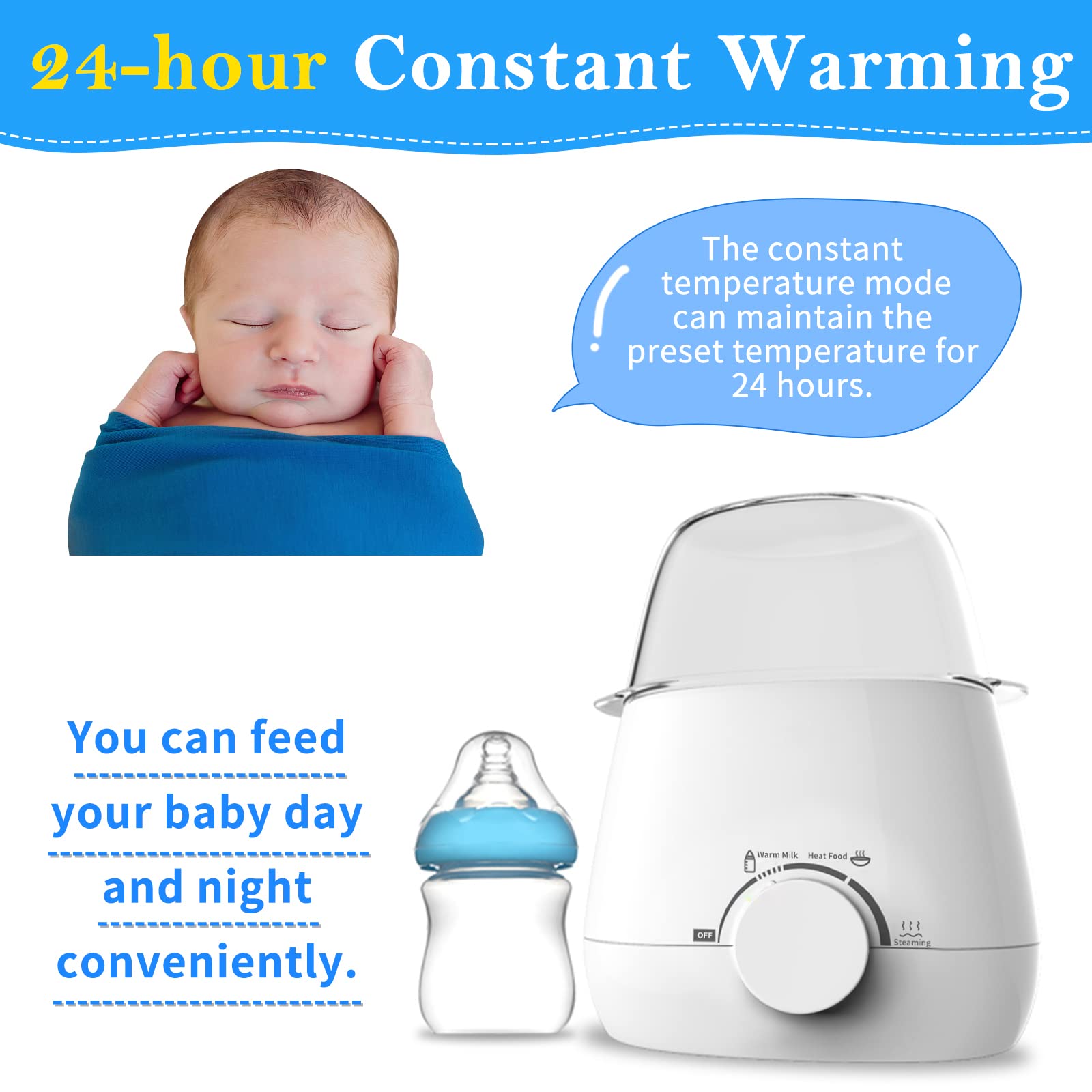 Fengoo Bottle Warmer, Baby Bottle Warmer, Food Heater Milk Warmer Double Bottle, Portable Bottle Warmer for Breastmilk and Formula