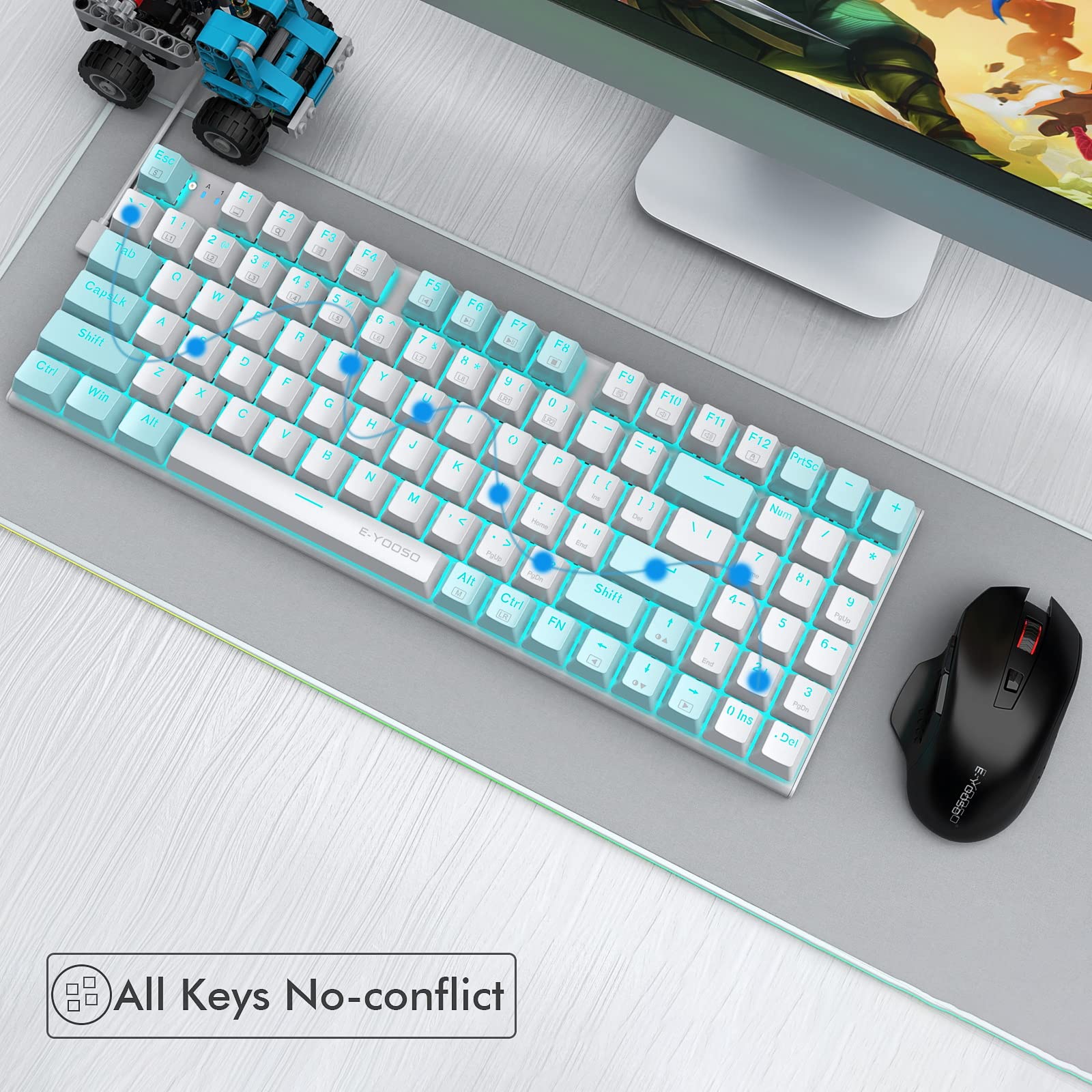 E-YOOSO Mechanical Keyboard, Wired Compact Computer Keyboard, Backlit Gaming Keyboard 94 Keys with Arrow Keys & Numpad for PC/Mac Gamer, Typist, Blue Switch