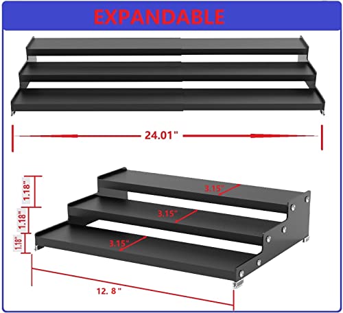 Jojocross Spice Rack Organizer for Cabinet, 3-Tier Expandable Spice Storage,Great for Kitchen Cabinet,Cupboard,Pantry and Countertop More 1 Pack/Black