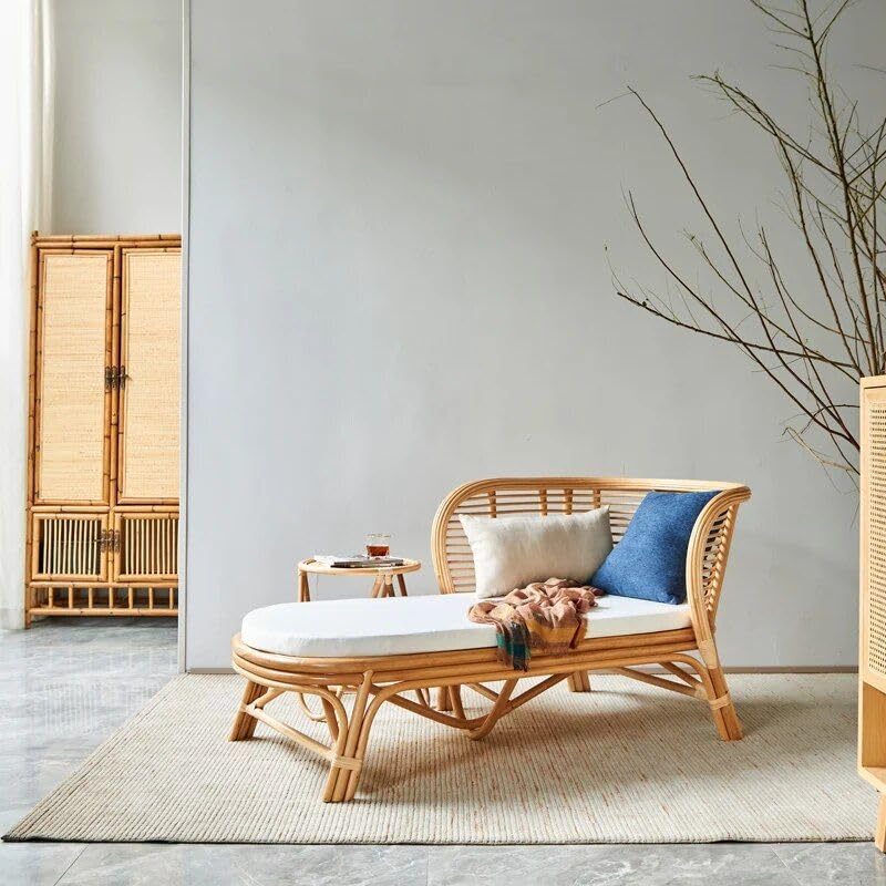 Generic Minimalist Japanese Rattan Chaise Sofa Bed β Artistic Living Room Furniture, 68.89*32.28*33.85in, Wood, White