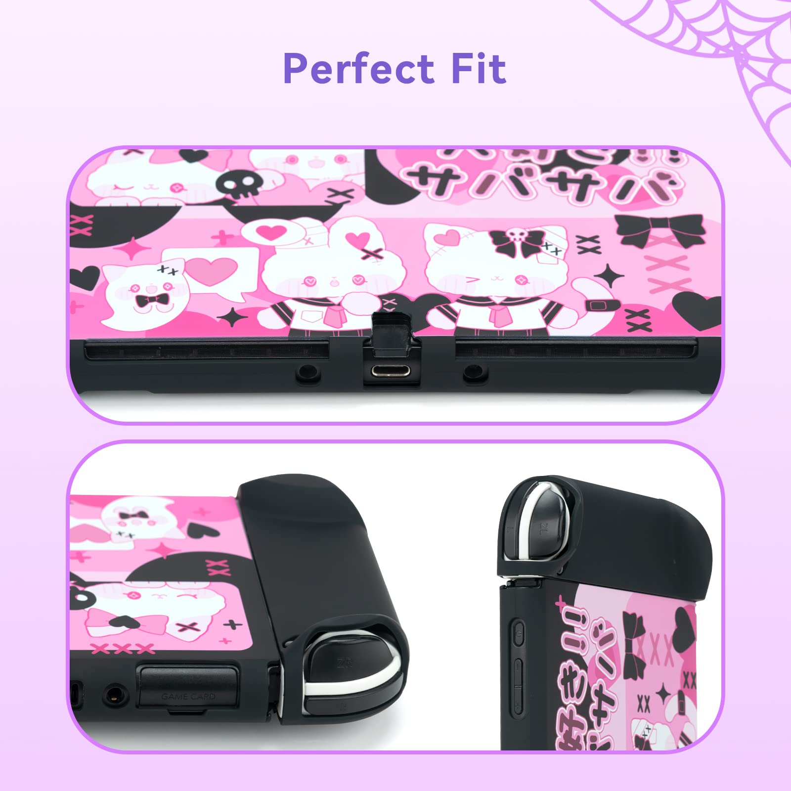 GeekShare Halloween Protective Case Slim Cover Case Compatible with Nintendo Switch OLED and Joy-Con - Shock-Absorption and Anti-Scratch - PinkHolic