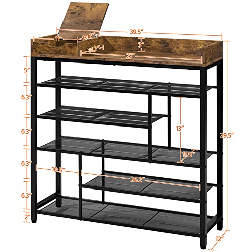 Yaheetech 6-Tier Shoe Rack Organizer, Shoe Shelf Organizer with Storage Box, Free standing Shoe Storage Rack for Entryway, Living Room, Holds 24 Pairs of Shoes, Industrial Style