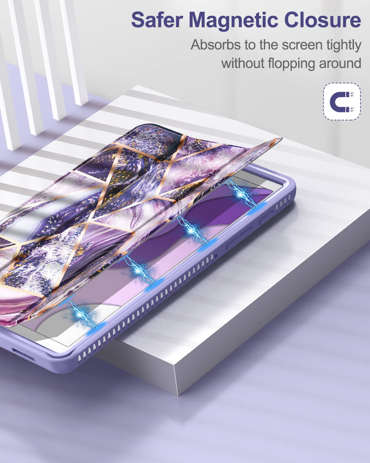 ONPINT Case for Samsung Galaxy Tab A7 Lite Case 2021 8.7 Inch (SM-T220 / T225 / T227),【Built in Screen Protector】 Lightweight Leather Case Full Body Smart Cover with Magnetic Trifold Stand-Purple