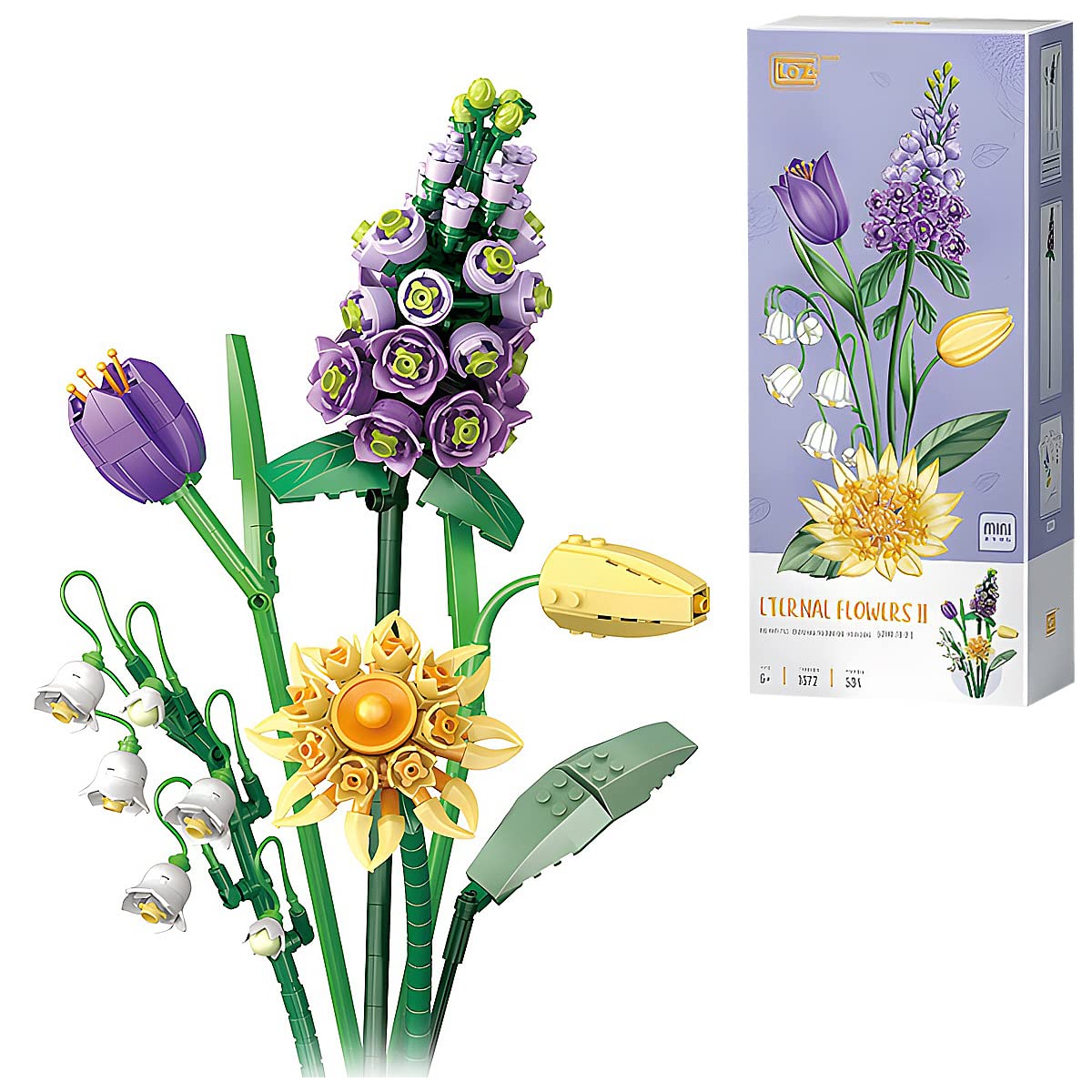 Flower Bouquet Building Kit Sets, Artificial Flowers Building Blocks, Decoration Home, 534 Pcs Botanical Collection for Adults, Not Compatible with Lego (Violet/Great Masterwort/Tulip/Convallariae)