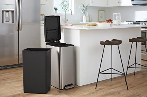 KOHLER 23826-ST 13 Gallon Elongated Hands-Free Step Can, Trash Can with Soft-Close and Foot Pedal, Quiet Close Lid, Stainless Steel
