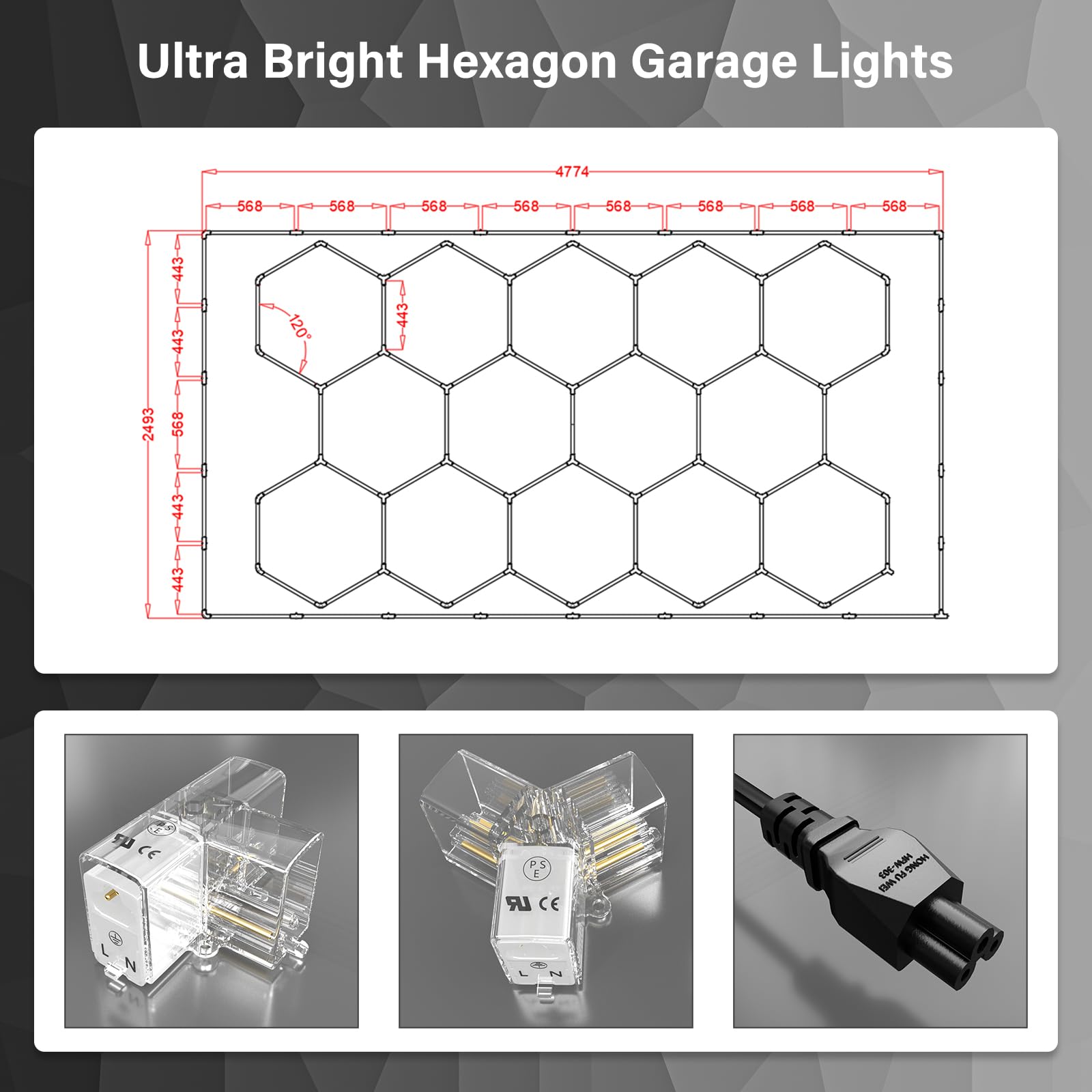 LED Hexagon Lights - LED Hexagon Garage Lights, 548W 65760 Lumen, Hexagon Ceiling Lighting, Cool White Light 6500K, for Garage Gym Barber Shop