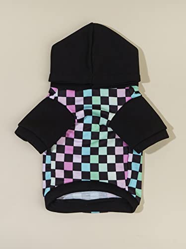 QWINEE Dog Hoodie Pet Clothes Checkered Cold Weather Clothes Winter Sweatshirt for Cat Puppy Small Medium Dogs Kitten Multicolor L