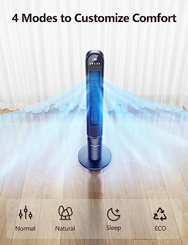 VAGKRI Tower Fan 42" Oscillating Tower Fan with 3 Modes, 4 Wind Speeds, 12H Timers, 90°Oscillation & 135° Vertical, Standing Fans for Home Bedroom Living Room Office, Powerful Floor Fan with Remote