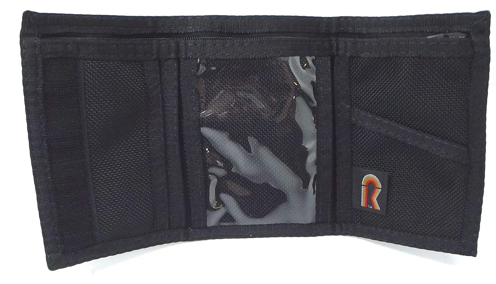 Trifold with Inside and Outside ID Window. Black Ballistic Nylon. Made in USA. (Black)