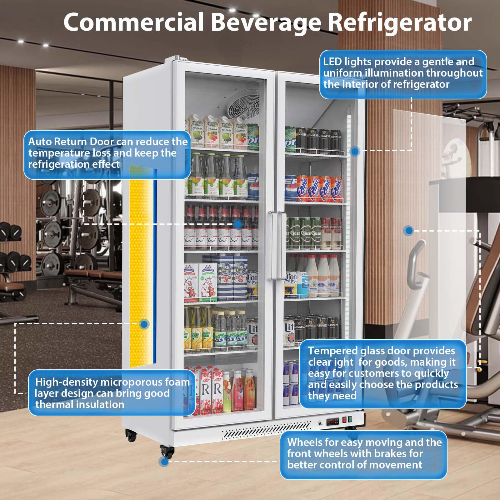 GarveeTech Commercial Refrigerator, Glass Door with LED Lighting - Upright Beverage Display Cooler for Home, Store, Gym, or Office, Featuring Double Swing Doors and 28.2 cu.ft