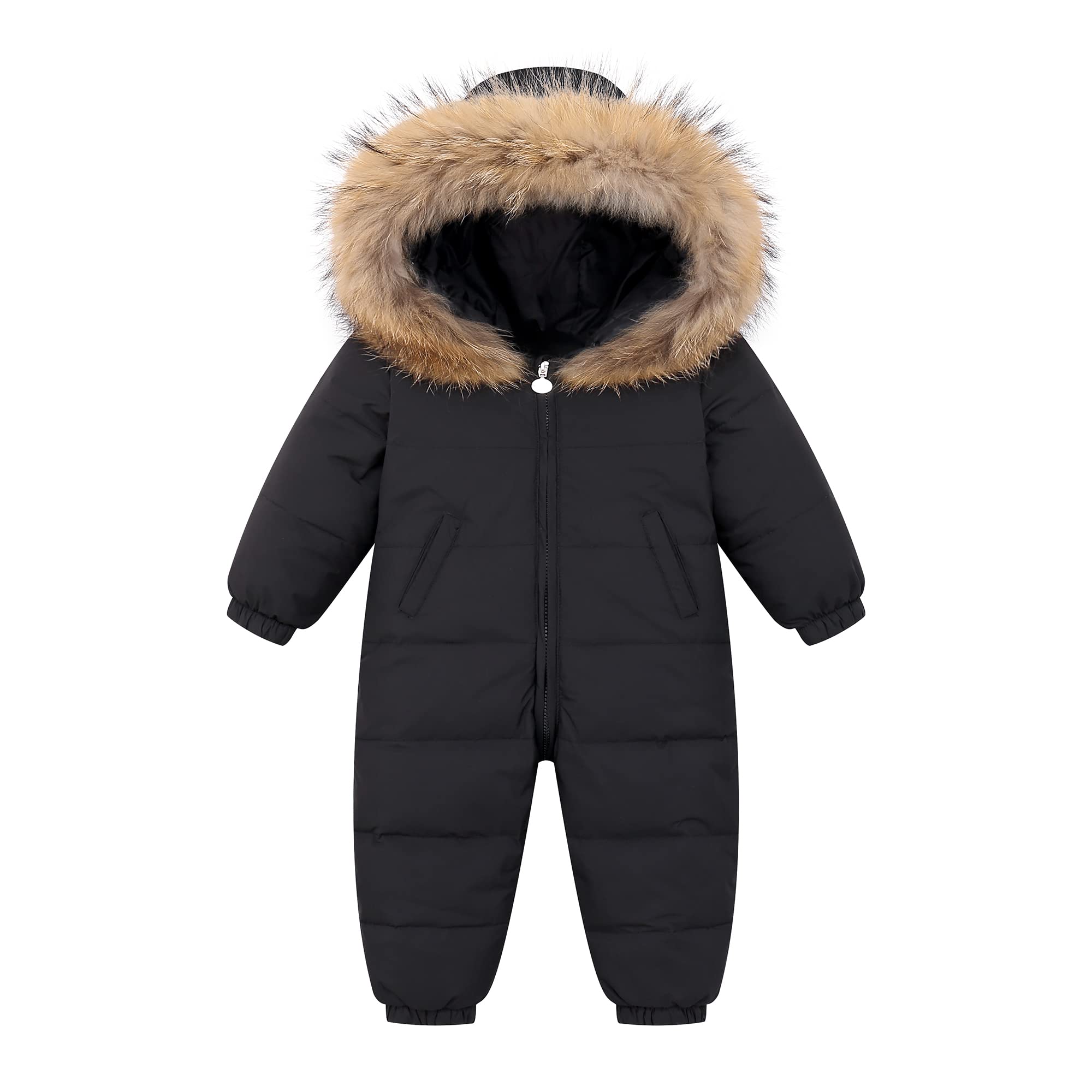 Fewlby Toddler Winter Suit Baby Girls Snowsuit Boys Sweater Coat Winter Outwear Zipper Down Jumpsuits Romper, Black 12-15 Months