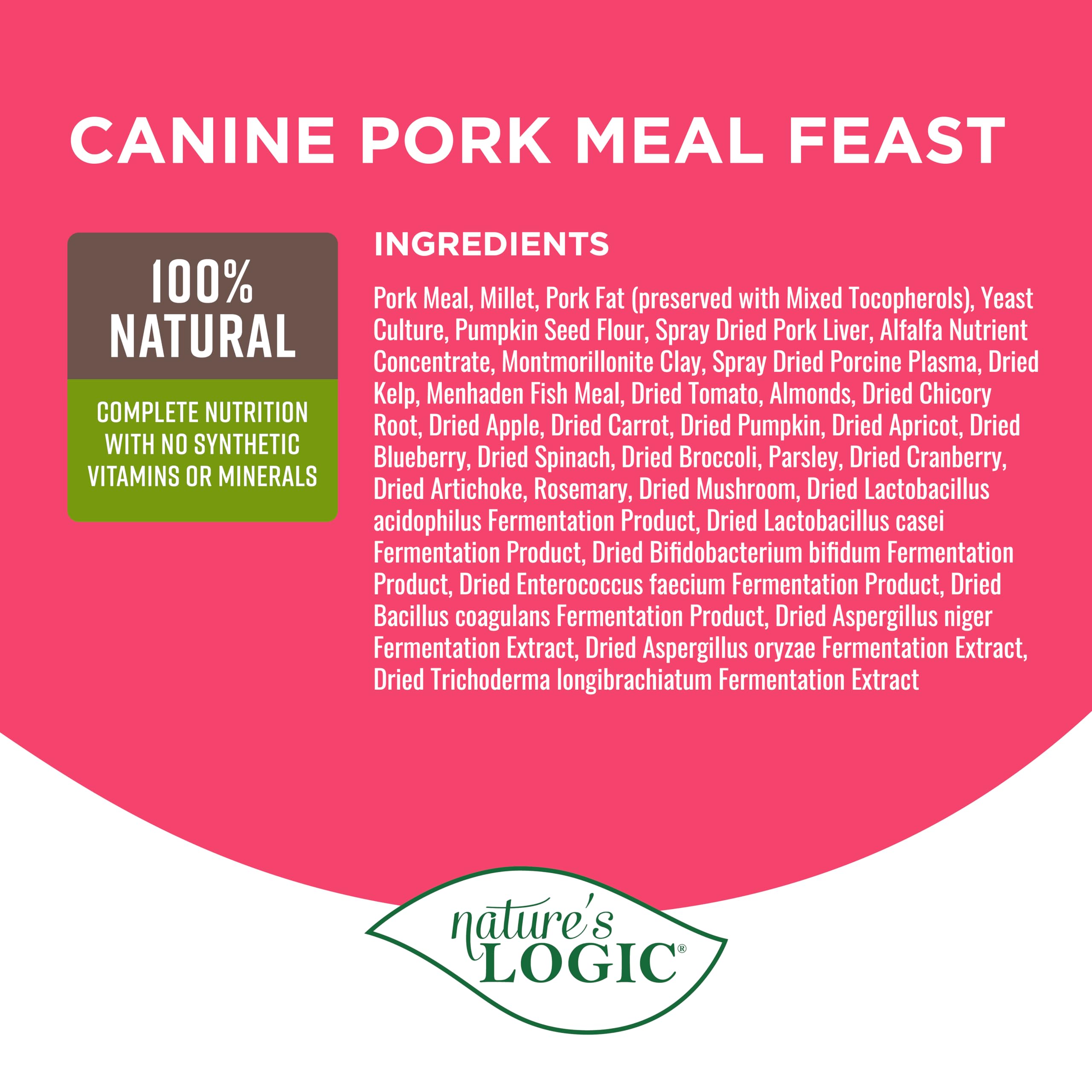 NATURE'S LOGIC Dog Food Canine Meal Feast, Pork