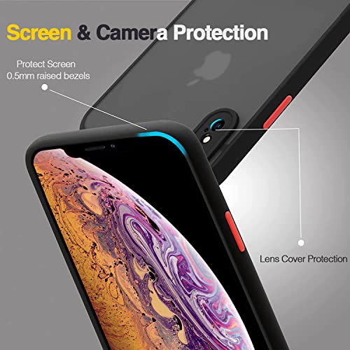 KIOMY iPhone Xs Max Case - 6.5" Black, Translucent Matte Cover, Soft Edge TPU Frame, Hard PC Back, 2 HD Tempered Glass Protectors