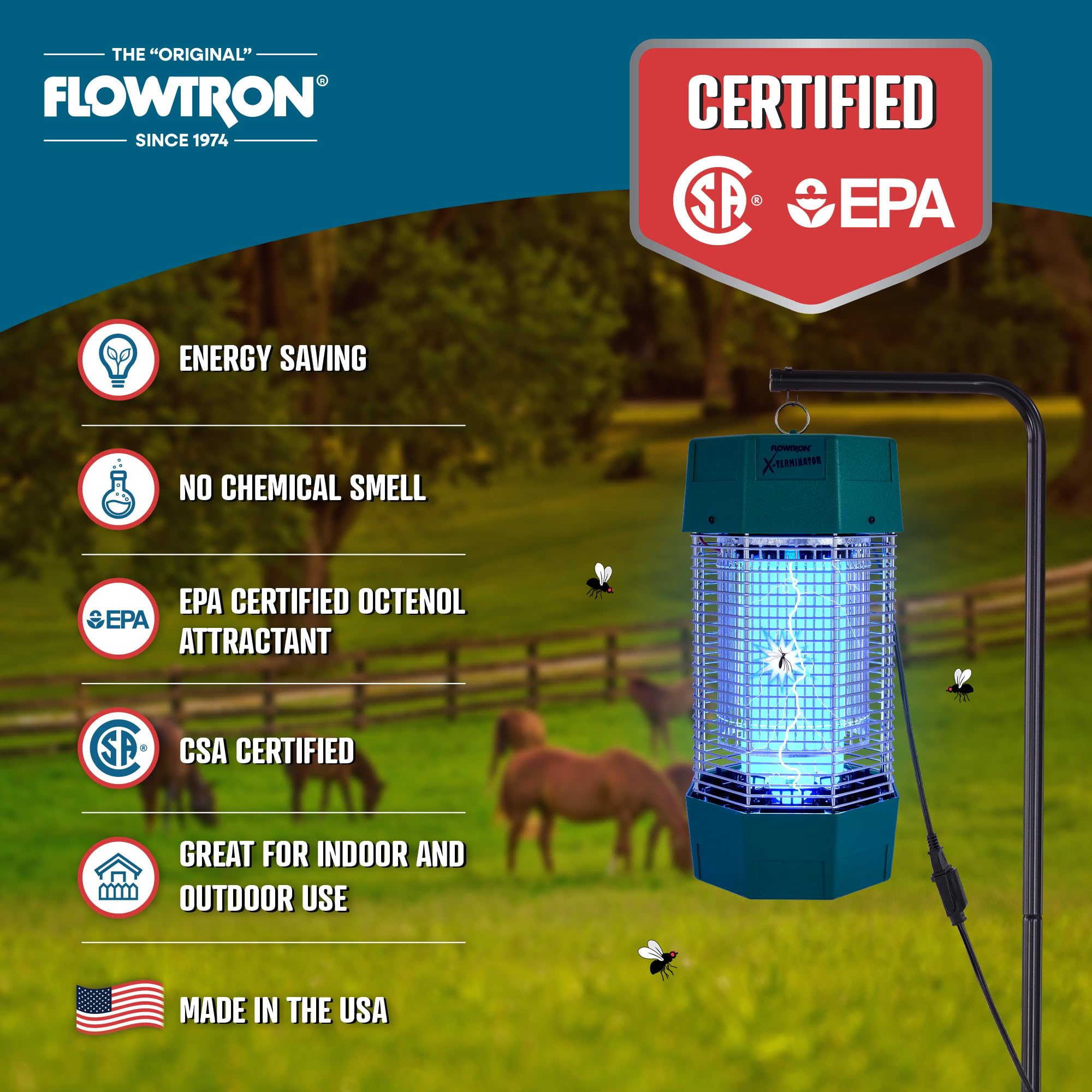 Flowtron Electric Bug Zapper 2 Acres Outdoor Insect Control with Dual Lure Method, 120W UV Light & Octenol Attractant for Fly & Mosquito, 5600V Kill Grid, Made in USA, UL Certified