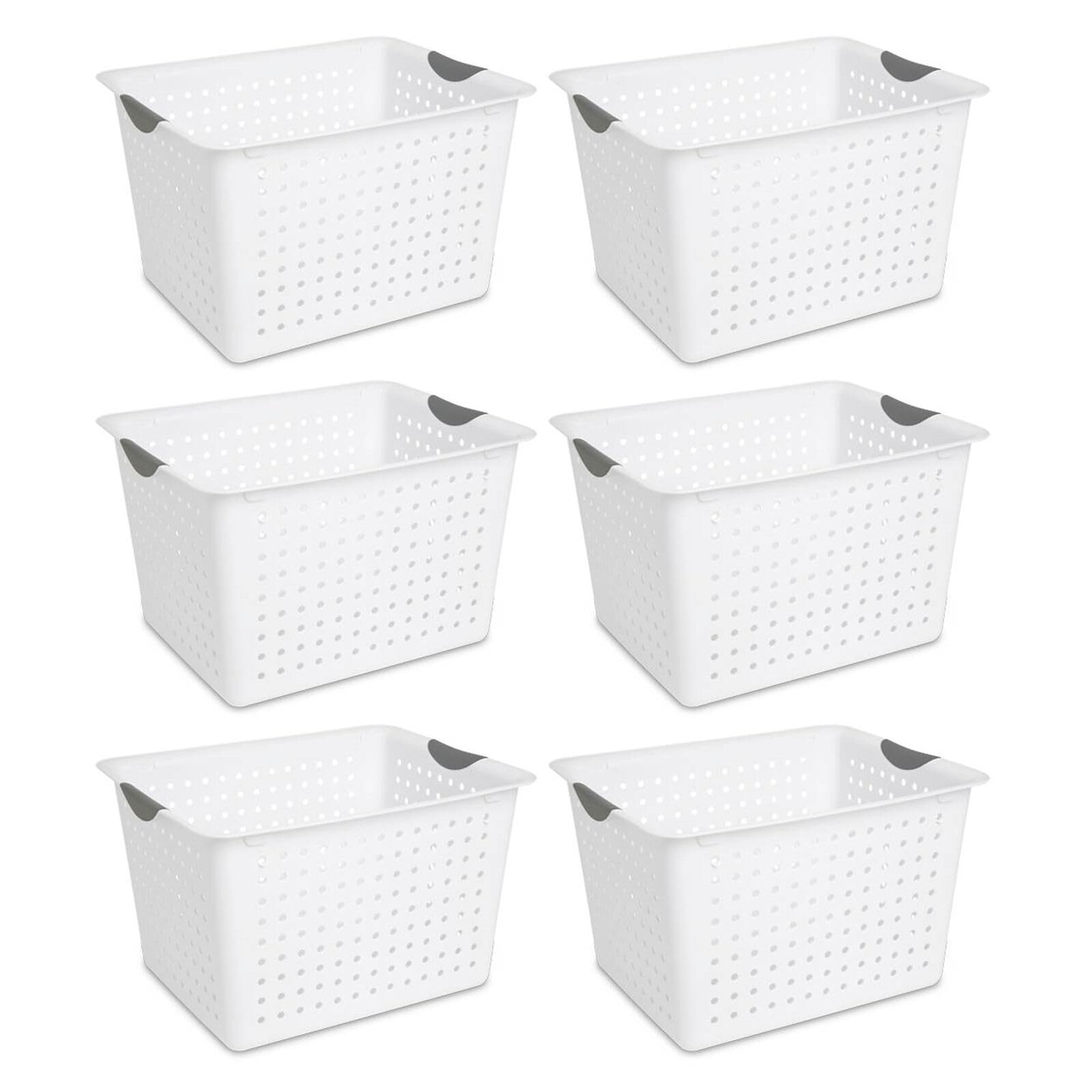 IFFANY Large Deep Durable Ultra Plastic Storage Basket Tote, White (6 Pack), IFFANY+97