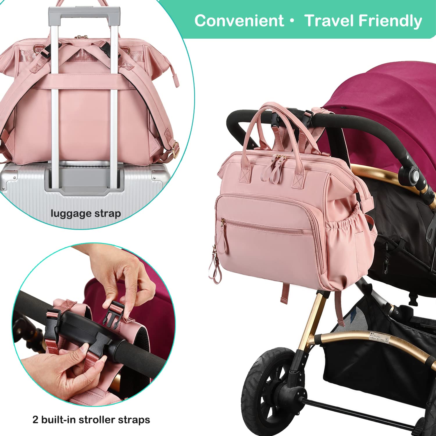PAOIXEEL Large Capacity Diaper Bag Tote, Water-Resistant Nylon 3 Ways Travel Backpack and Should Bag with Anti-Theft Pockets, Black-Silver