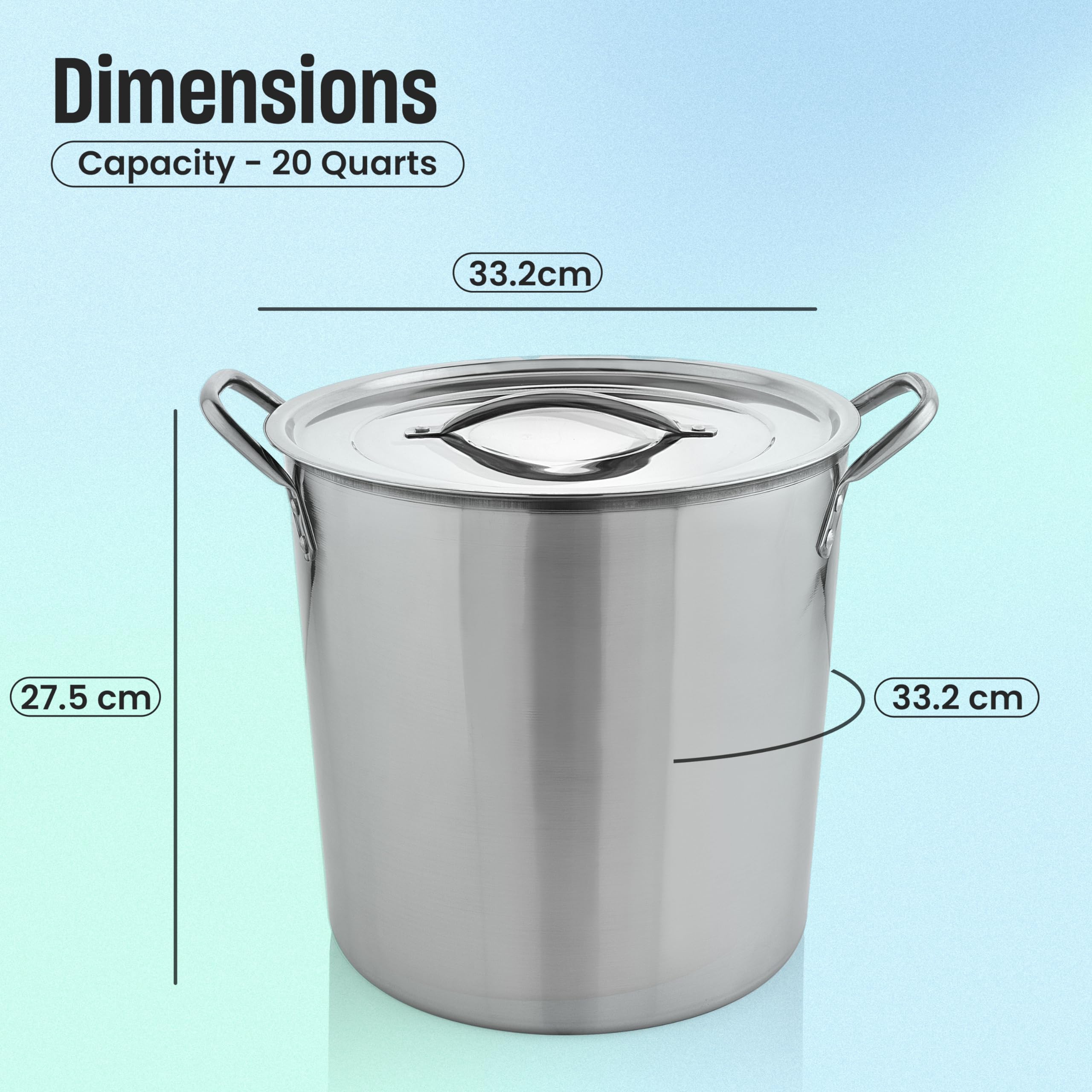 MARBELLA 20 Quart Stainless Steel Stockpot with Lid Food Grade Heavy Duty Multipurpose Stock Pot for Stew, Simmering, Soup Pot, Gas and Dishwasher Safe Rust Free Cookware Silver