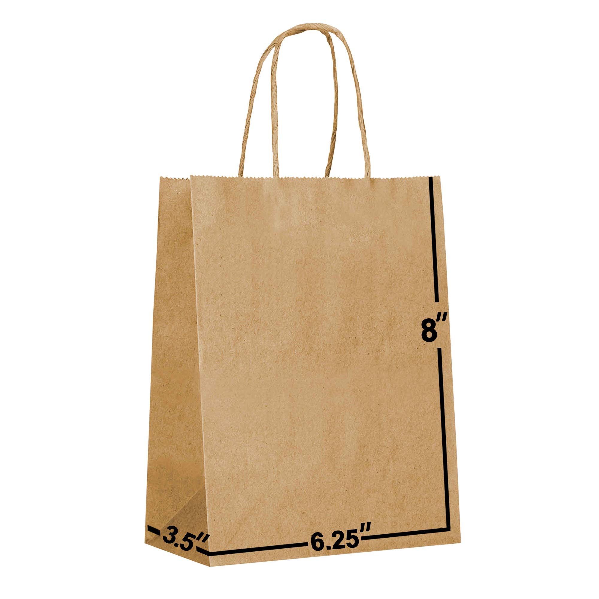 Paper Bags with Handles Bulk 6.25 X 3.5 X 8 [50 Bags] Ideal for Shopping, Packaging, Retail, Party, Craft, Gifts, Wedding, Recycled, Business, Goody and Merchandise Kraft Bag (Brown)