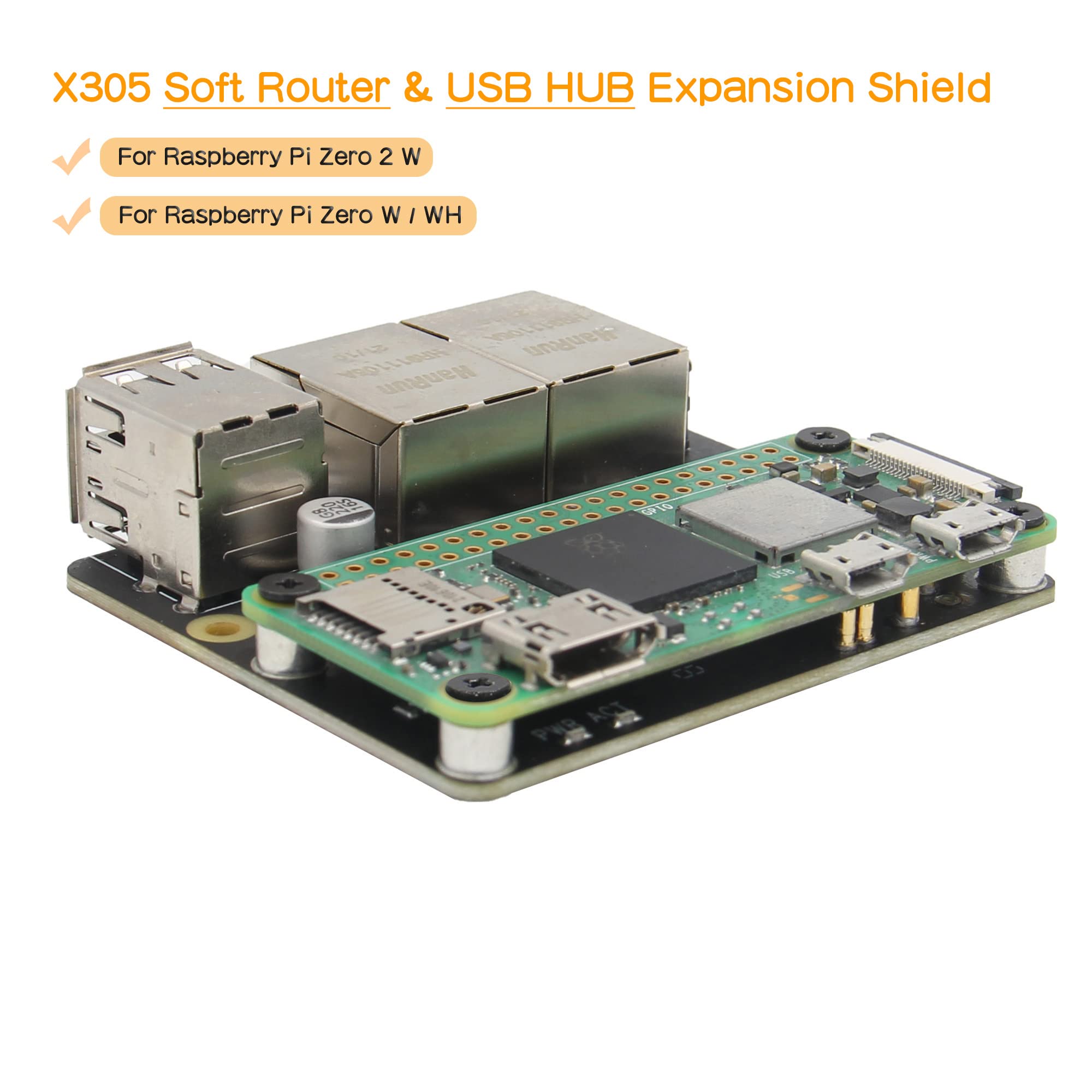 Geekworm Raspberry Pi Zero 2 W Soft Router Dual 100M Ethernet Expansion Board X305 & USB HUB for Raspberry Pi Zero 2W/Zero W(Not Include Raspberry Pi)
