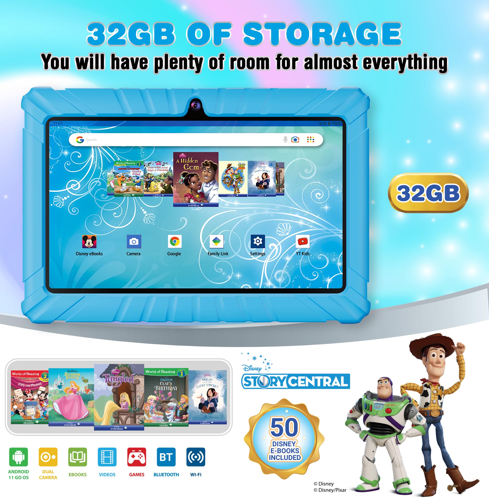 Contixo Kids Tablet, V8 Tablet for Kids and Tablet Sleeve Bag Bundle, 7” Toddler Tablet, 2GB+32GB Android 11 Tablet with Case, Learning Games Included, Parental Control Family Link - Blue