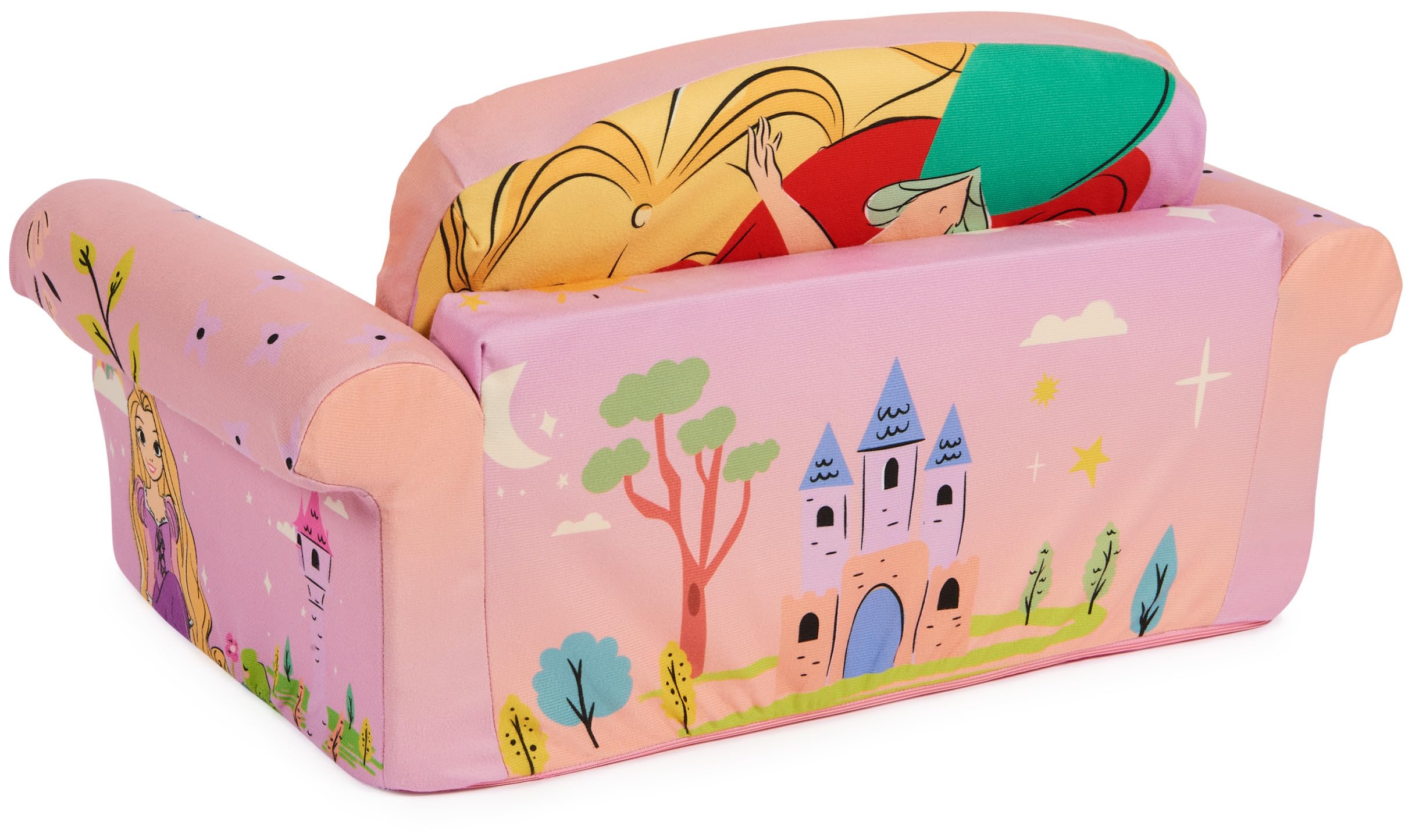 MARSHMALLOW Furniture, Disney Princess 3-in-1 Slumber Sofa, Foam Toddler Nap Mat with Attached Blanket