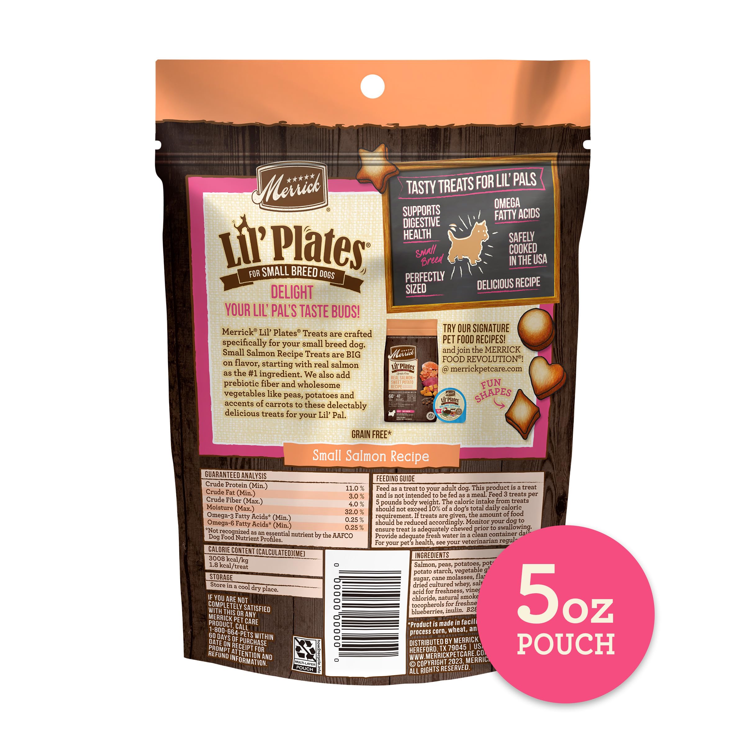 Merrick Lil’ Plates Grain Free Small Dog Treats, Natural Training Treats For Small Dogs, Small Salmon Recipe - 5 oz. Pouch