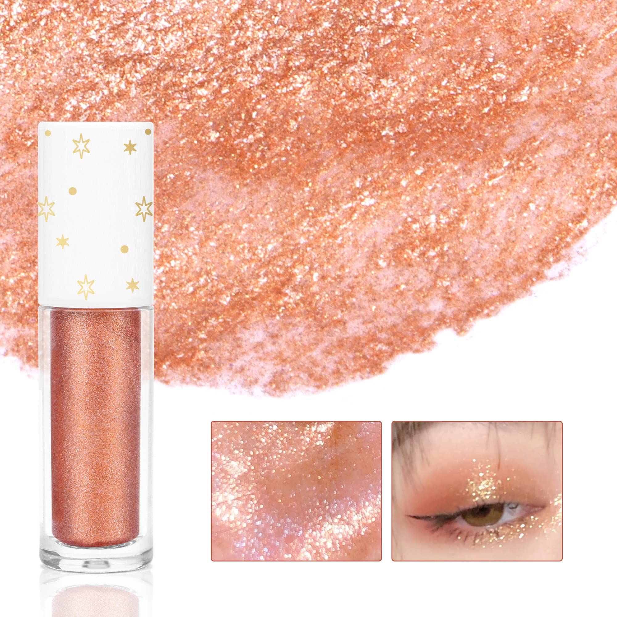 Geeneiya Korean Glitter Liquid Eye Shadow Gold Bling Eyeliner, Pigmented, Long Lasting, Quick Drying, Loose Glitter Glue for Crystals Eye Makeup (Romantic Champagne 02)