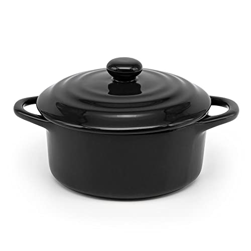 Kook Ceramic Mini Cocotte Set, Small Casserole Dishes with Lids and Handles, Individual Baking Ramekins, Oven, Microwave & Dishwasher Safe, Stoneware, 12 oz, Set of 4