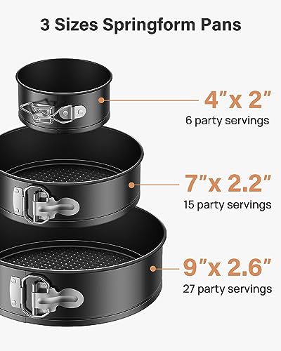 Kootek 144pcs Cake Pan Set with Ebook, Cake Decorating Supplies with 3 Round Nonstick Removable Base Bakeware Springform Pans (4" 7" 9"), Numbered Piping Tips and Other Baking Supplies for Cheesecake