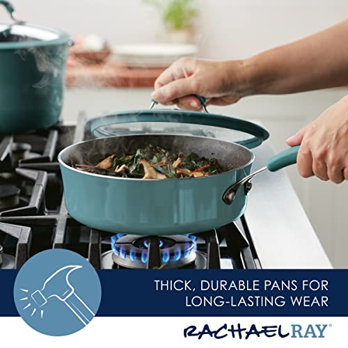 Rachael Ray Cook + Create Nonstick Sauté Pan with Lid, 3 Quart, Agave Blue