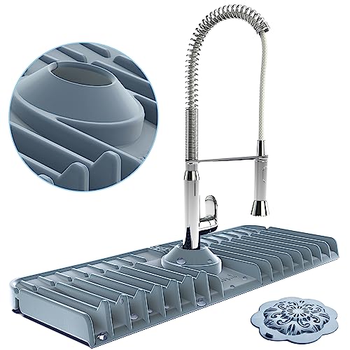 Kitchen Sink Splash Guard 17.56β Longer, Splash Guard for Sink, Kitchen Faucet Splash Guard, Fully Wrapped, Silicone Faucet Handle Drip Catcher Tray, Sink Protectors Faucet Mat for Kitchen Bathroom