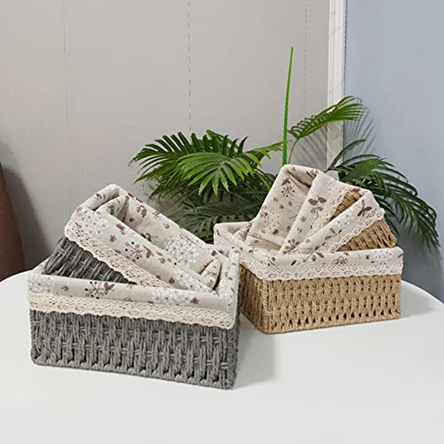 KLKCMS Multipurpose Rattan Storage Basket Decorative Baskets for Living Room Tabletop Bedroom, Medium Grey A