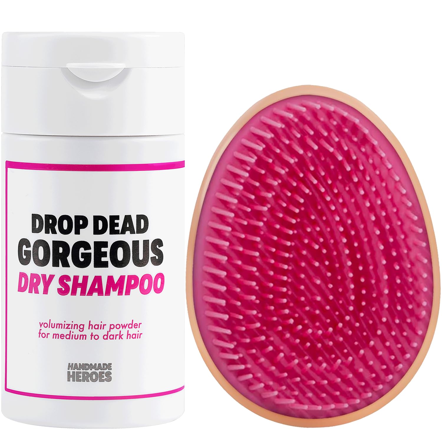 Dry Shampoo Volume Powder and Brush Natural Clean and Vegan Ingredients Sustainable Beauty For Medium and Dark Hair.