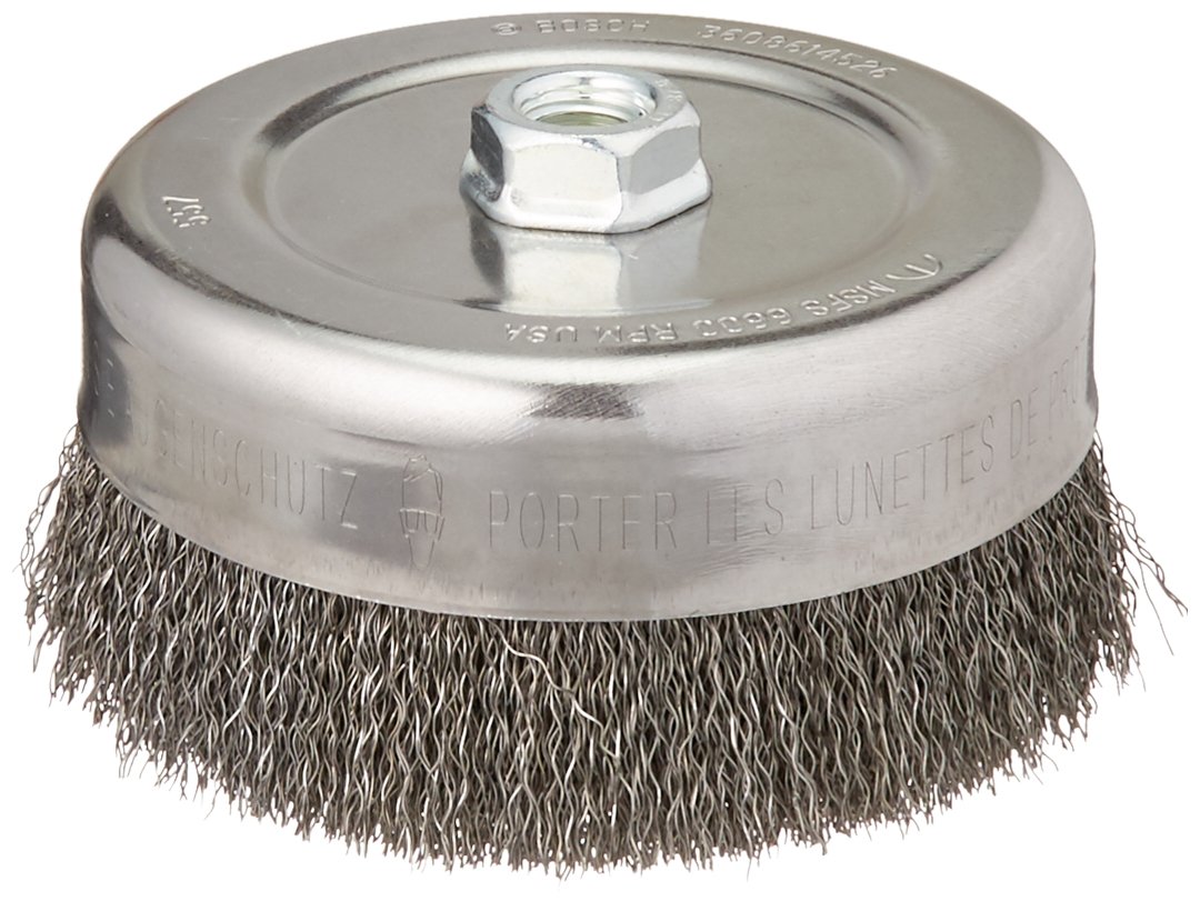 BOSCH WB526 6-Inch Crimped Carbon Steel Cup Brush, 5/8-Inch x 11 Thread Arbor