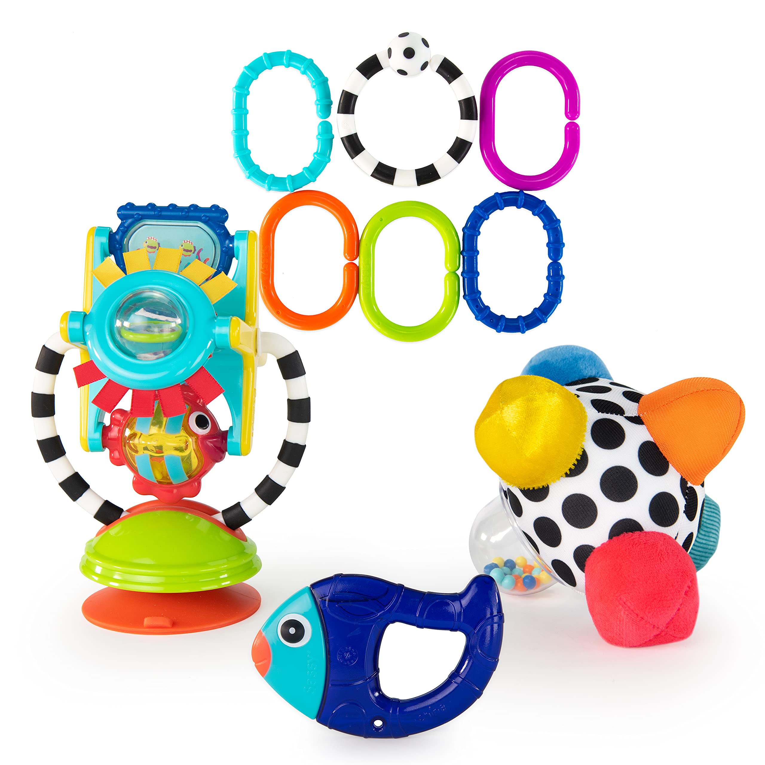 Sassy Discover The Senses Developmental Gift Set for Newborns and Up | Includes Bumpy Ball, High Chair Toy, Water-Filled Teether, 6 Piece Ring Oā Links