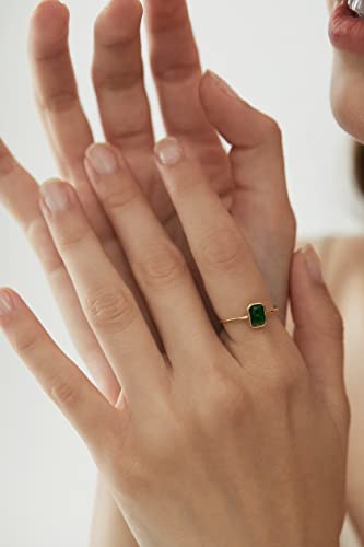 EASYHAUTE Emerald Rings for Women 14K Gold Plated Cut Green Gemstones Rings High Polish Non Tarnish Adjustable Open Stackable Ring Jewelry Gift for Women, Size7