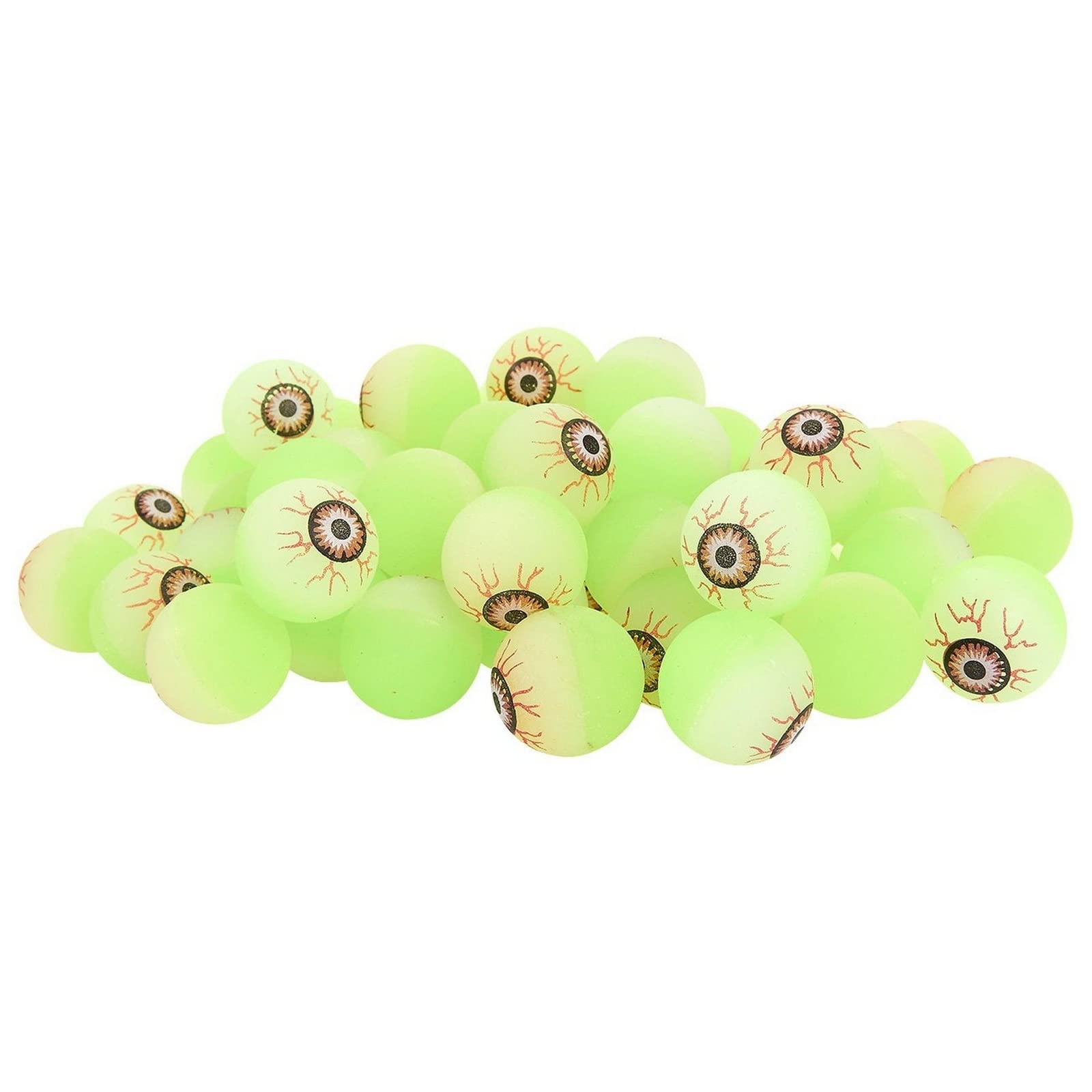 Juvale 50-Pack Glowing Eyeball Bouncy Balls for Kids, Glow in The Dark Halloween Party Supplies, Fun Spooky Eyeballs for Halloween Parties and Themed Celebrations, Decoration Supplies (1 in)