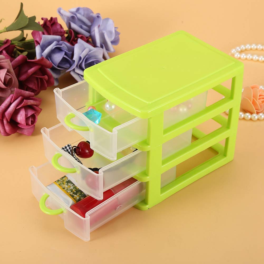 White 3 Drawer Plastic Storage,2 PCS Mini Drawer Organizer, Plastic Jewelry Makeup Storage Box with Adjustable Detachable Dividers for Small Accessories (3 Layers Green)
