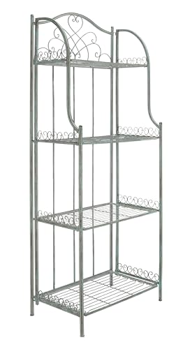 SAFAVIEH Outdoor Collection Amaris Victorian Antique Dark Green Wrought Iron 4-Tier Baker's Rack