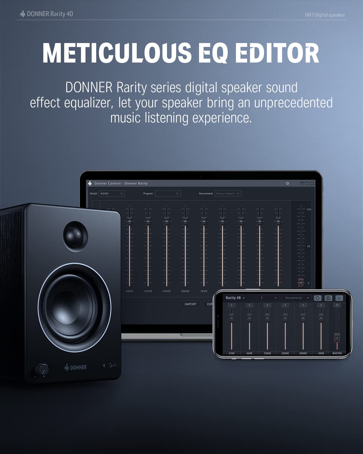 Donner Studio Audio Monitor, Wireless Active Bookshelf Speakers with AptX-HD Bluetooth 5.0, Stereo Speakers with Equalizer Editor, TRS/RCA/AUX/USB-C Input, 24bit DAC, Rarity-40