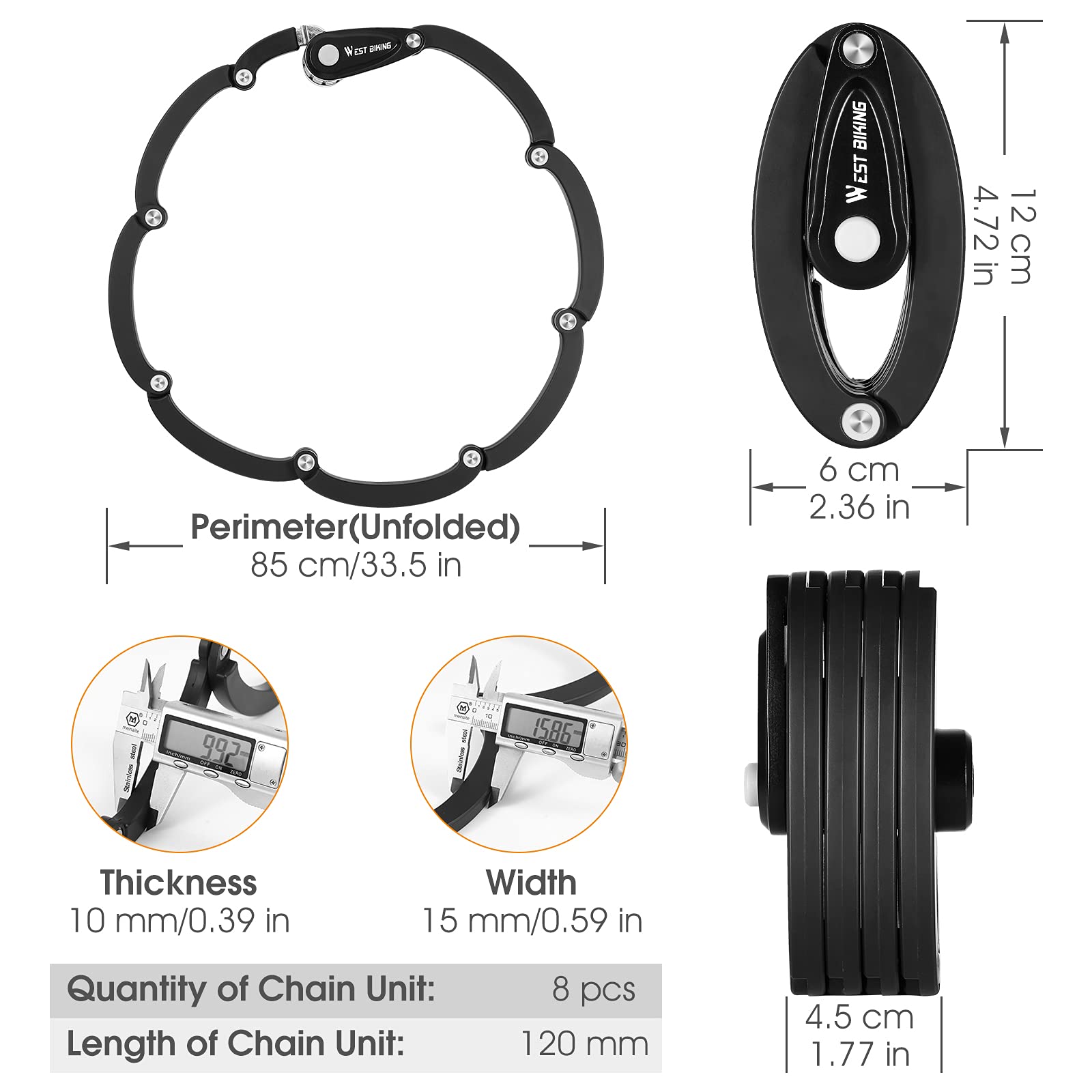 CHIMONA Bike Foldable Lock, 4-Digit Anti Theft Combination Bicycle Lock, Security Level 6 Heavy Duty Folding Bike Lock, 2.8 FT Strong Bicycle Locks, Bicycle Security Chain Lock with Bracket