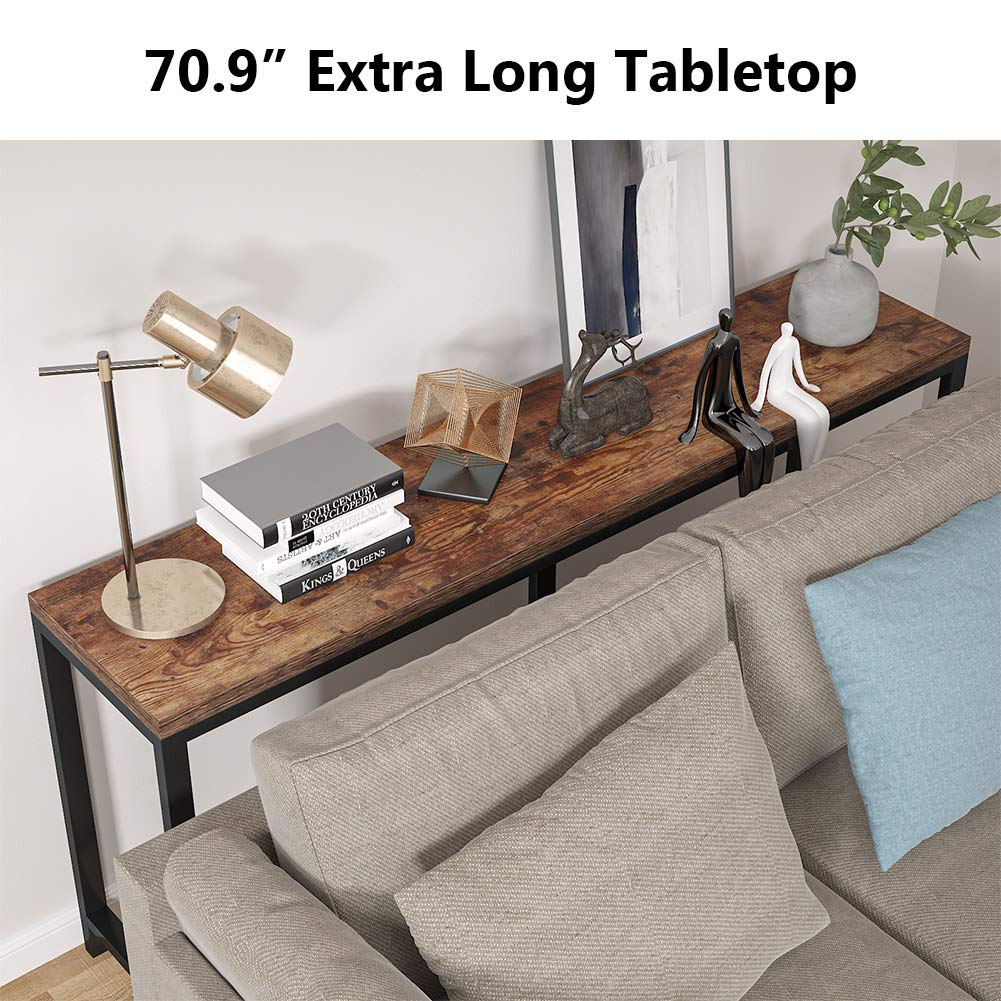 Tribesigns 70.9 inch Extra Long Console Table Behind Couch, Easy Assembly Sofa Table for Living Room Small Space, Modern Gold Narrow Entryway Hallway Table (Gold and White)