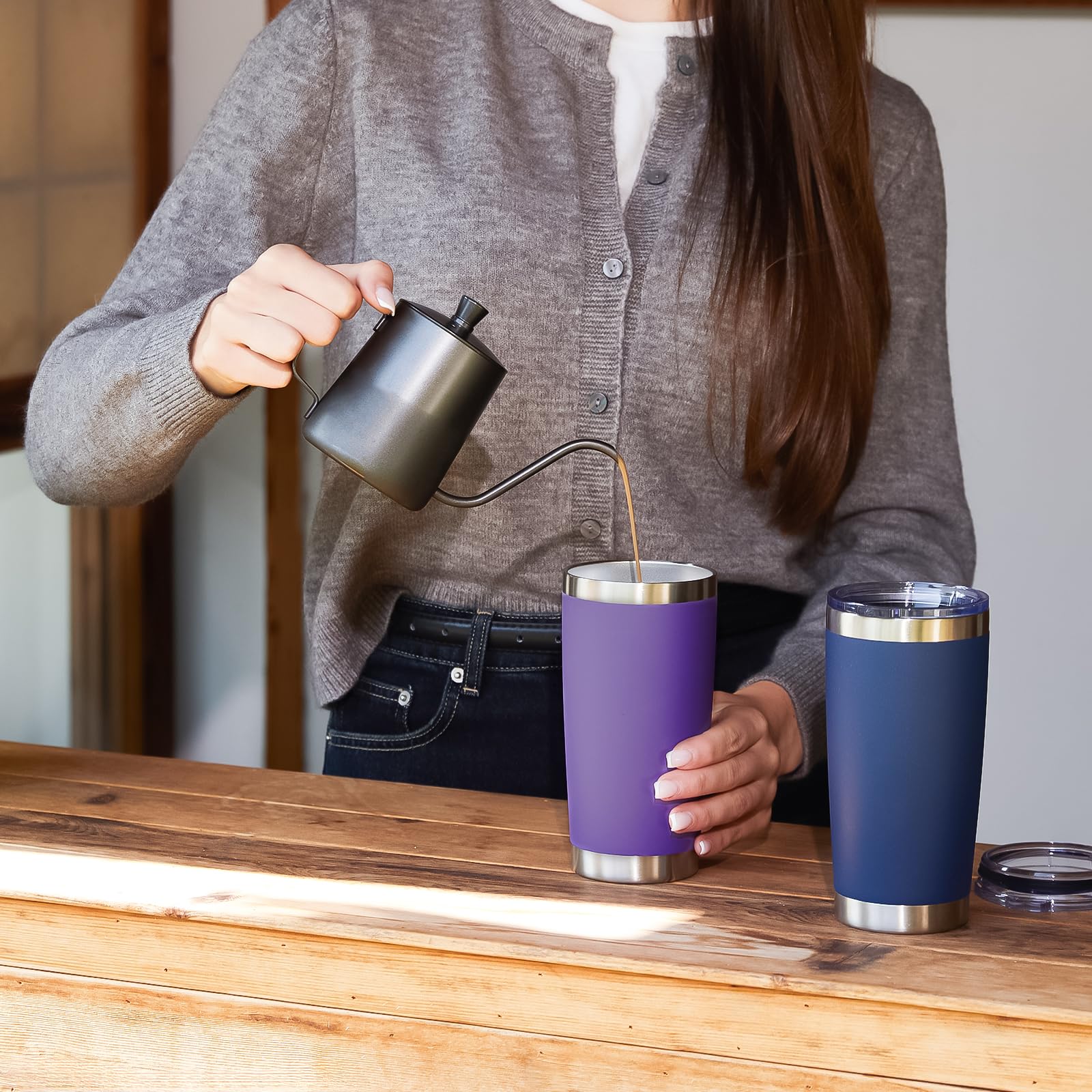 MEWAY 20oz Tumbler Cup Double Wall Vacuum Insulated Travel Mug Bulk, Stainless Steel Tumblers with Lid and Straw, Durable Powder Coated Coffee Cups for Cold & Hot Drinks (Navy, 1)
