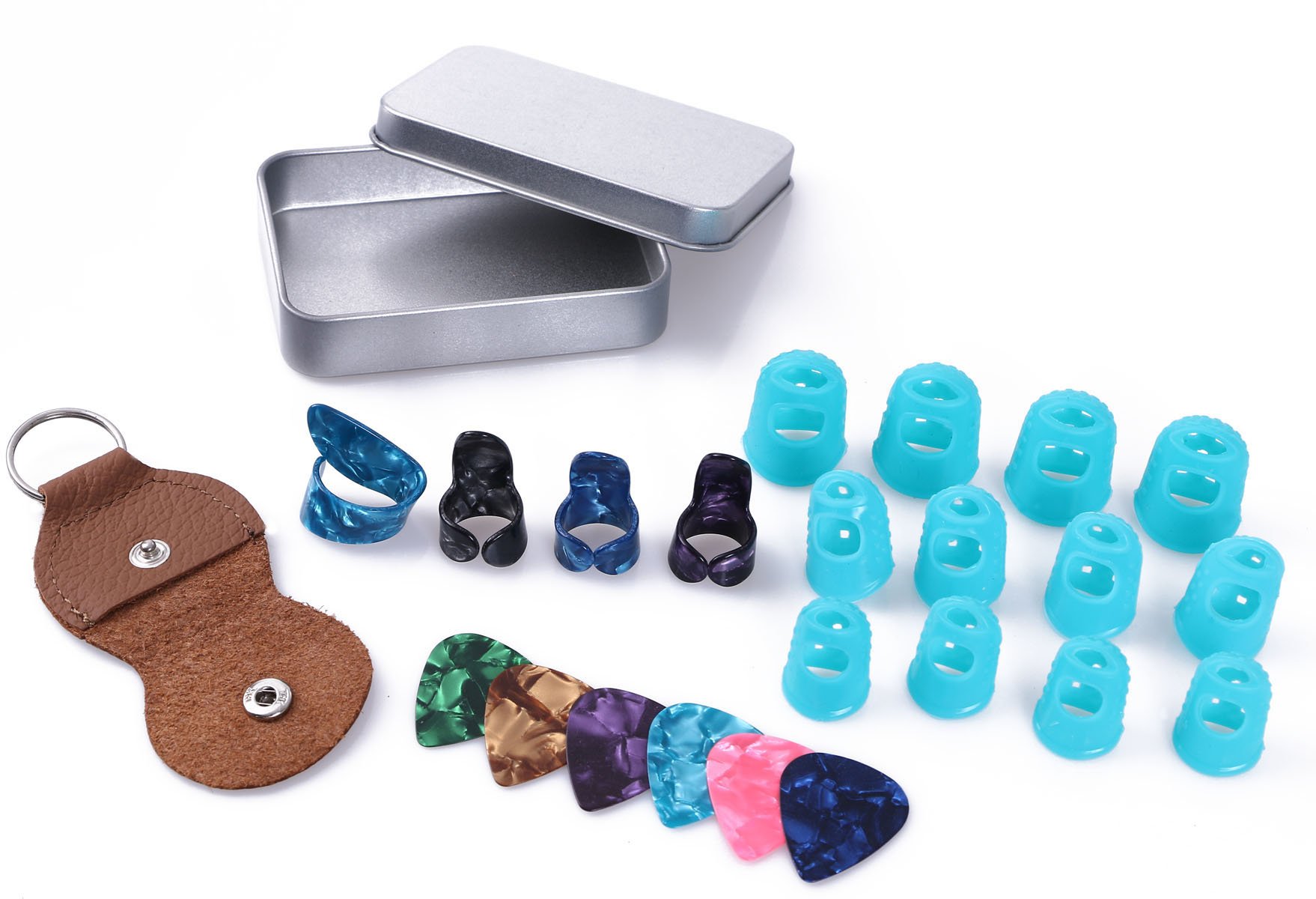 Tupalizy Guitar Picks/Finger Thumb Picks/Silicone Fingertip Protector/Pick Holder Set for Acoustic Guitar Starter and Strings Instrument (Mixed color)