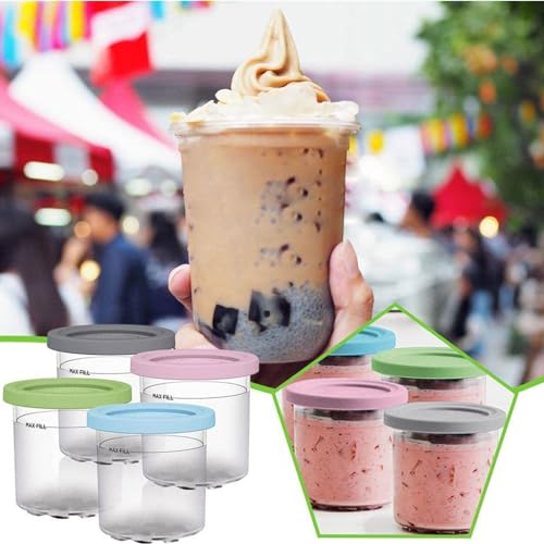 Creami Pints and Lids - 4 pack, for Ninja Creami,16 OZ Icecream Container Reusable,Leaf-Proof Compatible with NC299AMZ,NC300s Series Ice Cream Makers