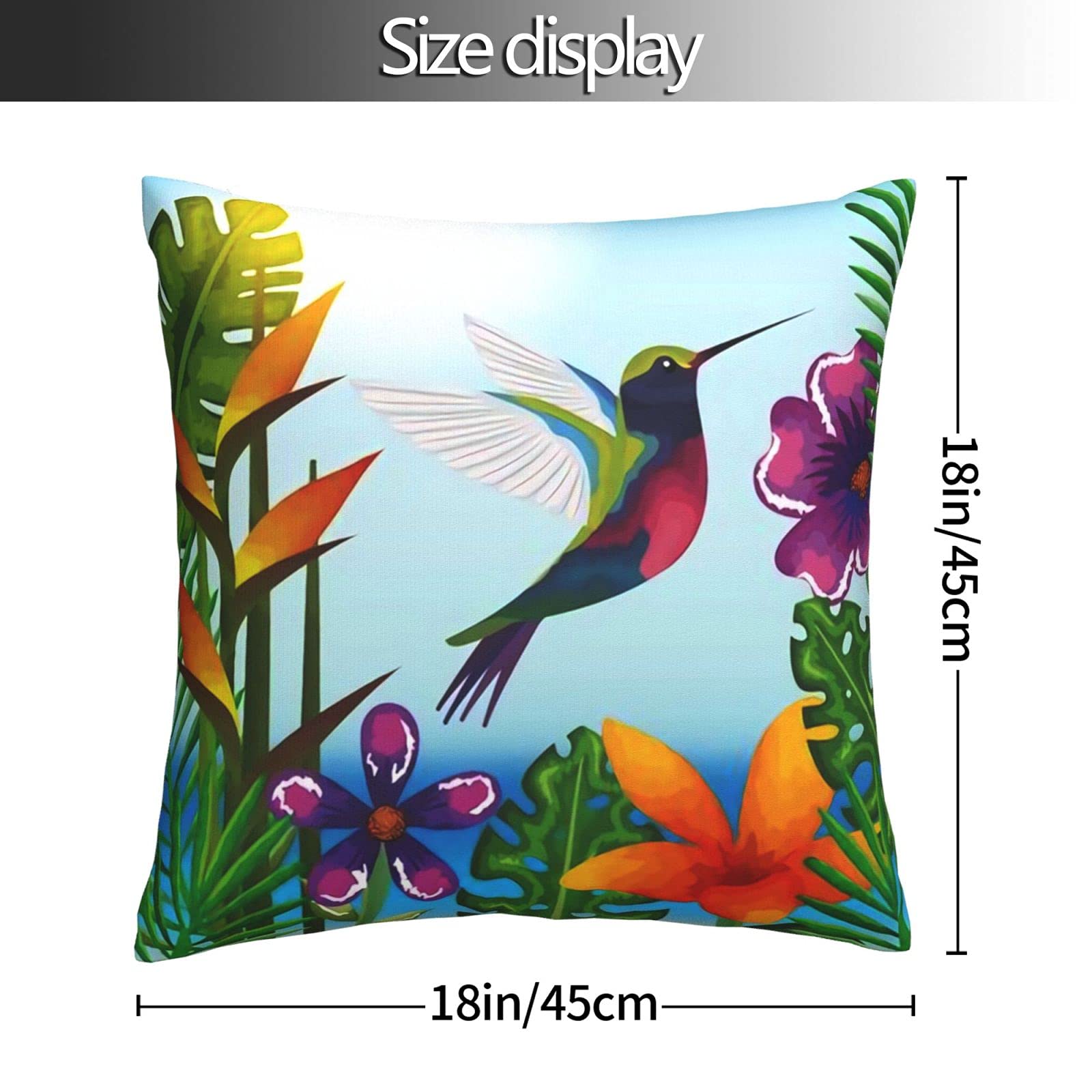 Tropical and Exotic Garden with Hummingbird Design Pillow Cover Soft Square Decorative Pillow Covers for Home Sofa Couch 18" X 18" Set of 2 Outdoor Decorative Pillowcase (2 Pack)
