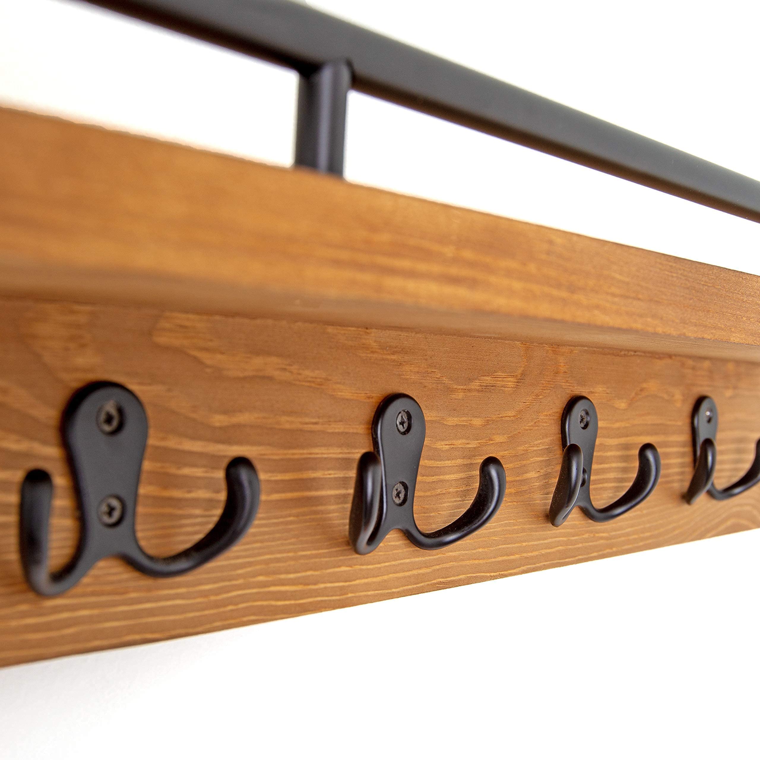 Ripple Creek Mail and Key Holder for Wall, Decorative Wooden Wall Shelf with Hooks, Wall Mounted Coat Rack with Shelf, Keys Organizer, Entryway Hooks with Home Bathroom Kitchen (Light Brown, Large)