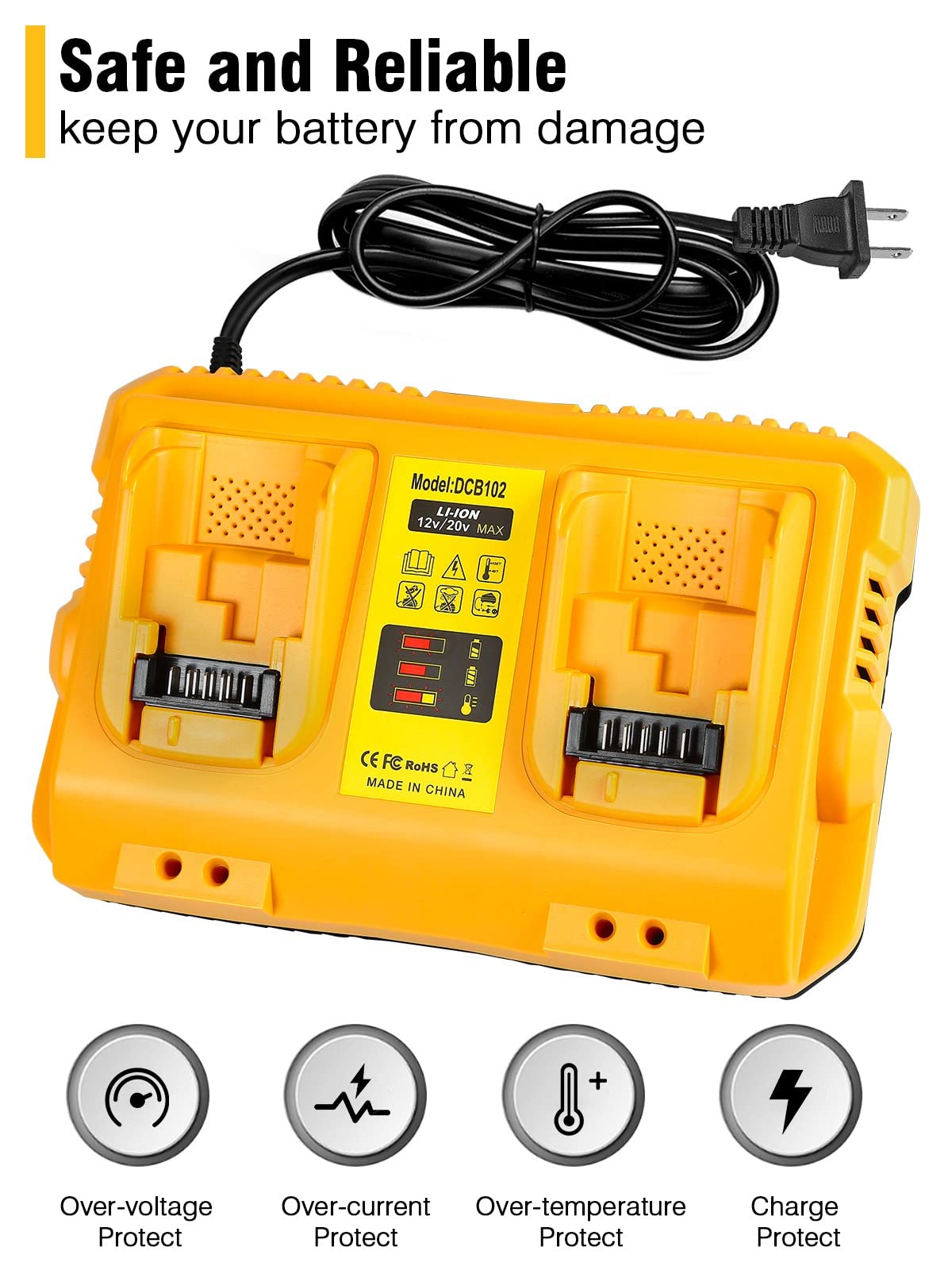 COOMYXIN DCB102 Battery Charger Station for Dewalt 12V/20V Batteries - Replacement Charger for Dewalt Power Tools