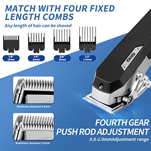 DSPĀ® Hair Clippers for Men Rechargeable Barber Clippers Professional Hair Cutting Kit Metal Shell Beard Trimmer Machine with LED Display & 1/8''-1/2'' Combs (Black)