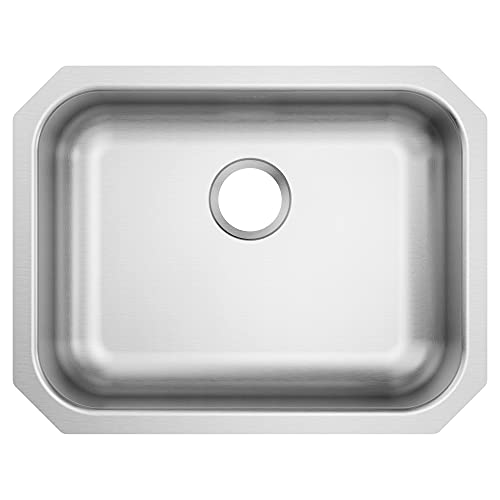 Moen GS18195B 1800 Series 23.5-inch 18 Gauge Undermount Single Bowl Stainless Steel Kitchen Sink, Rear Drain